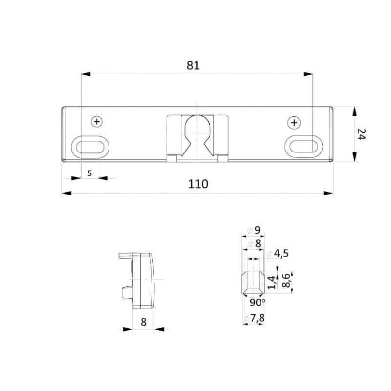 Kit inchidere usa balcon pvc cu maner scoica,alb 13mm