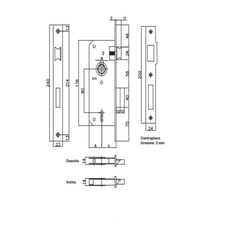 Broasca ingropata, Kale 151R-40, pentru usi de interior, interax 90mm ...